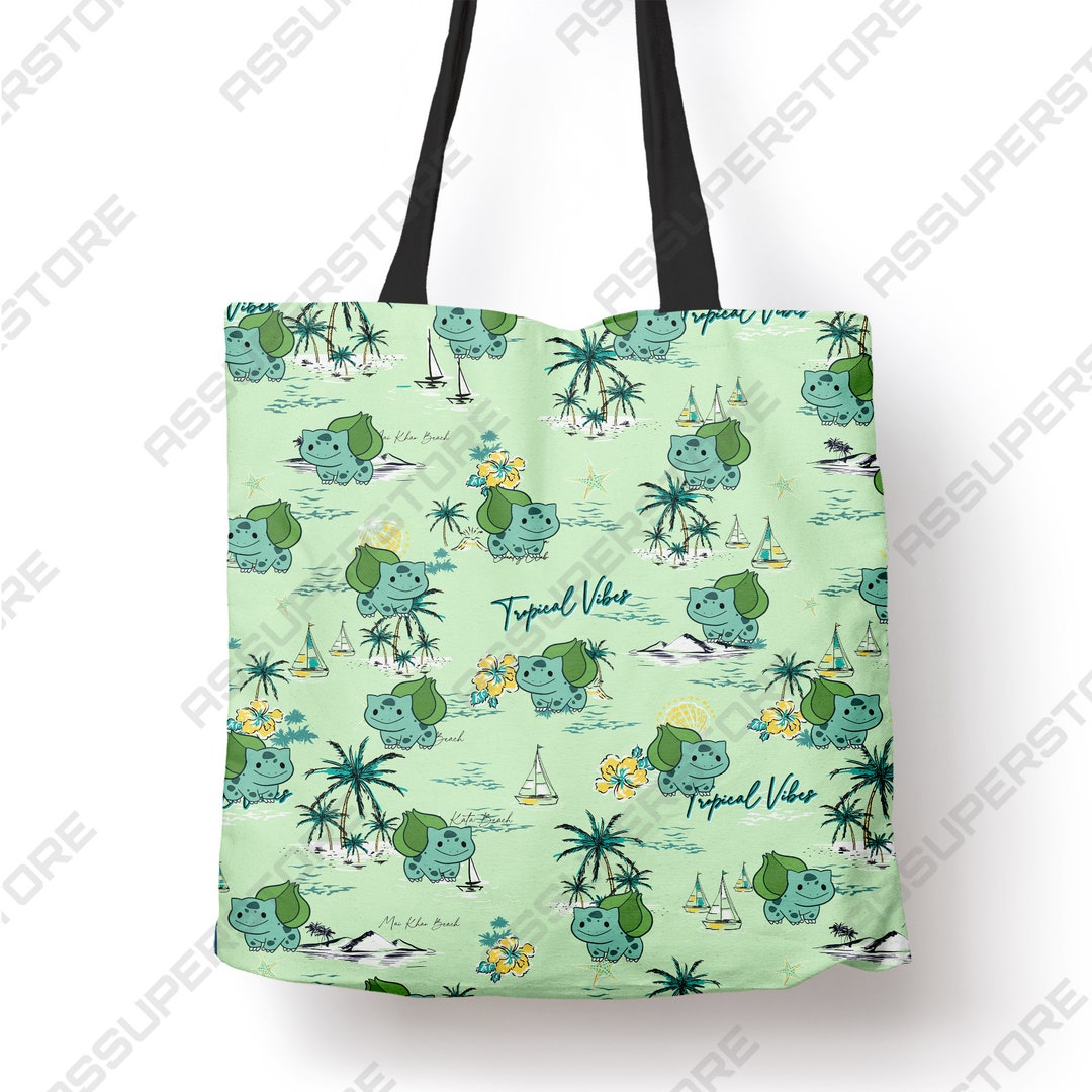 Bulbasaur Green Cute Tote Bag, Bulbasaur Large Canvas Tote, Frog Summer ...
