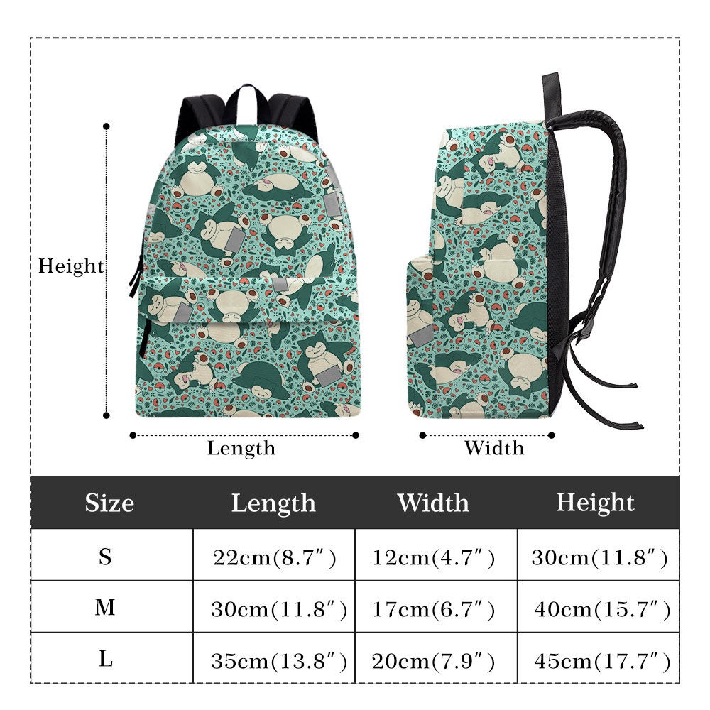 Snorlax Kawaii Book Backpack, Snorlax Green Backpack, Snorlax ...