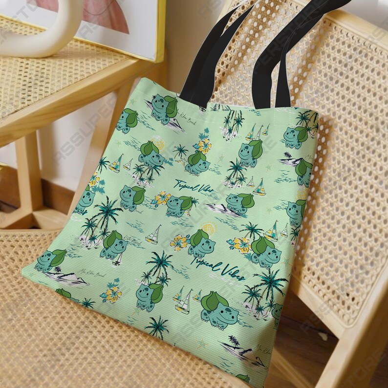 Bulbasaur Green Cute Tote Bag, Bulbasaur Large Canvas Tote, Frog Summer ...