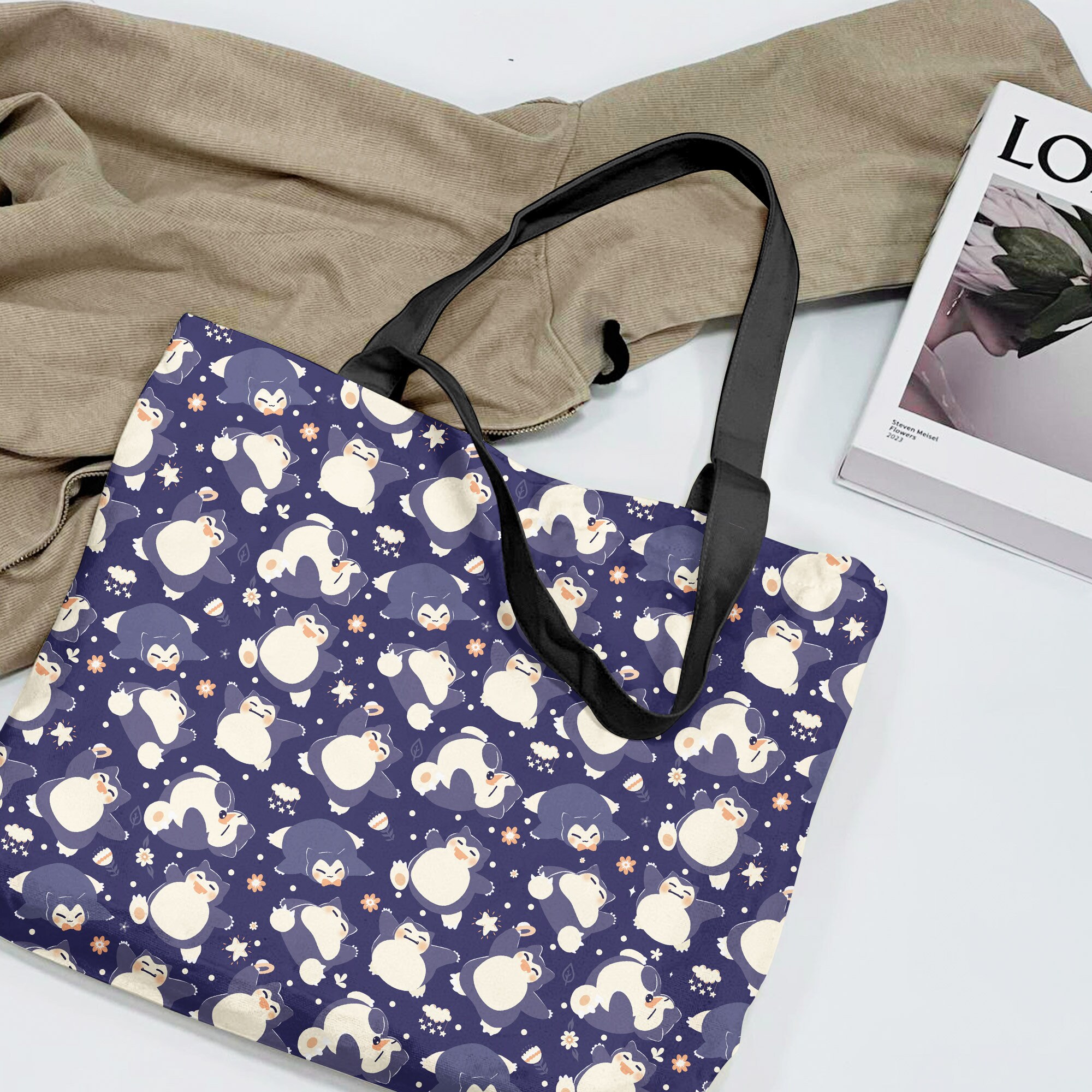 Snorlax Kawaii Tote Bag, Snorlax Book Tote Bag, Snorlax Animal Tote Bag ...