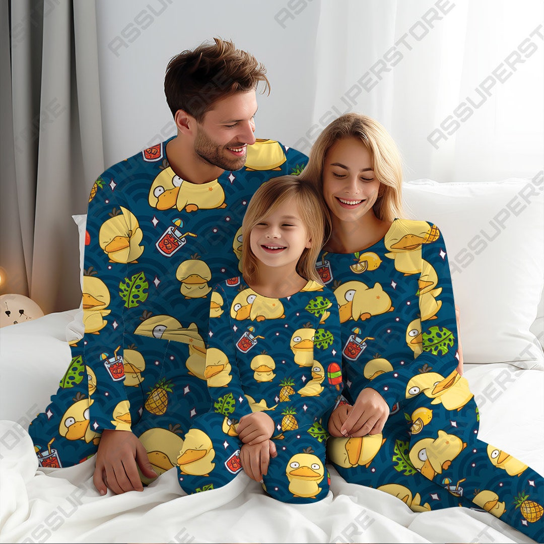 Psyduck Summer Funny Green Family Pajamas Set Anime Christmas Gifts - Etsy