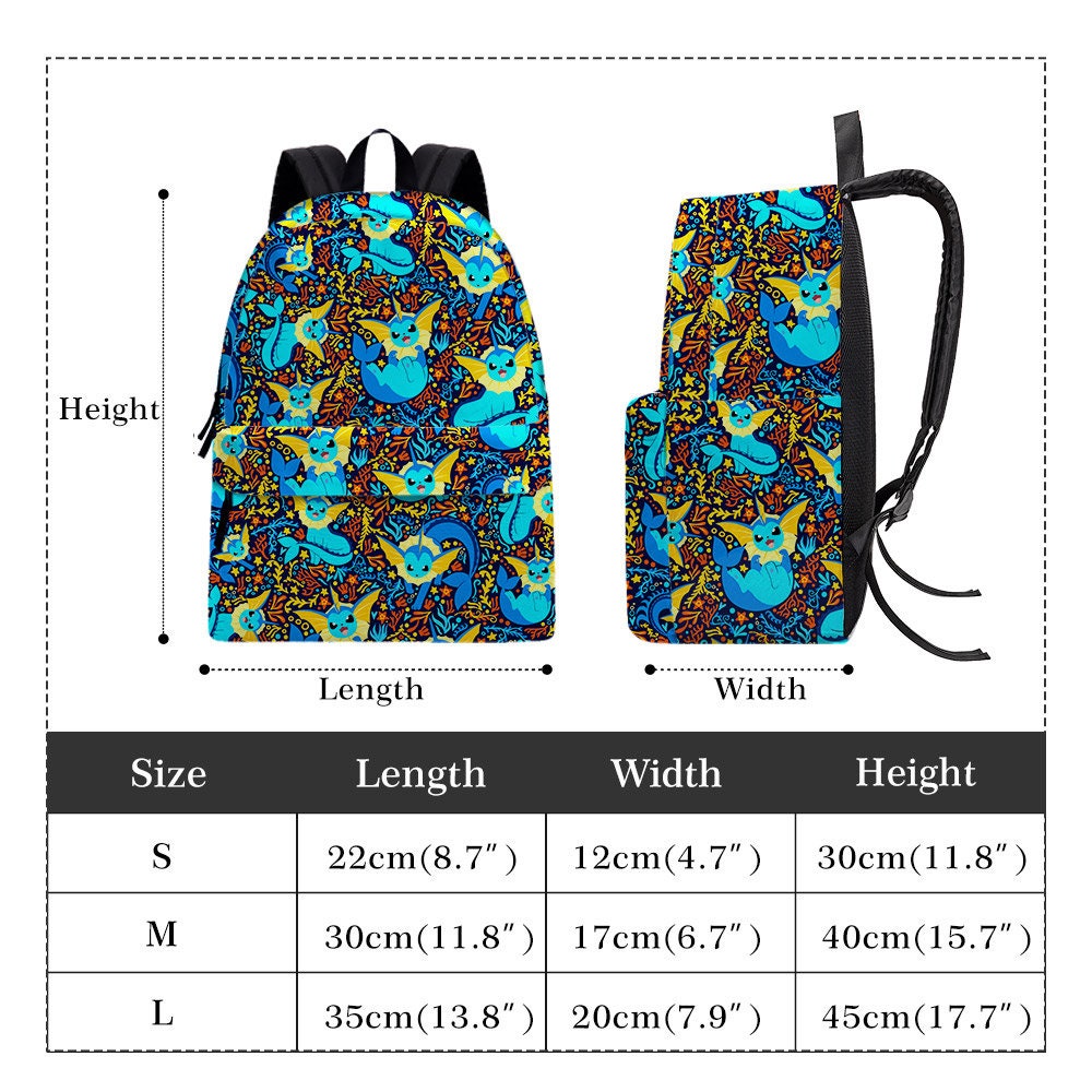 Vaporeon Cute Canvas Backpack, Vaporeon Travel Backpack, Vaporeon ...