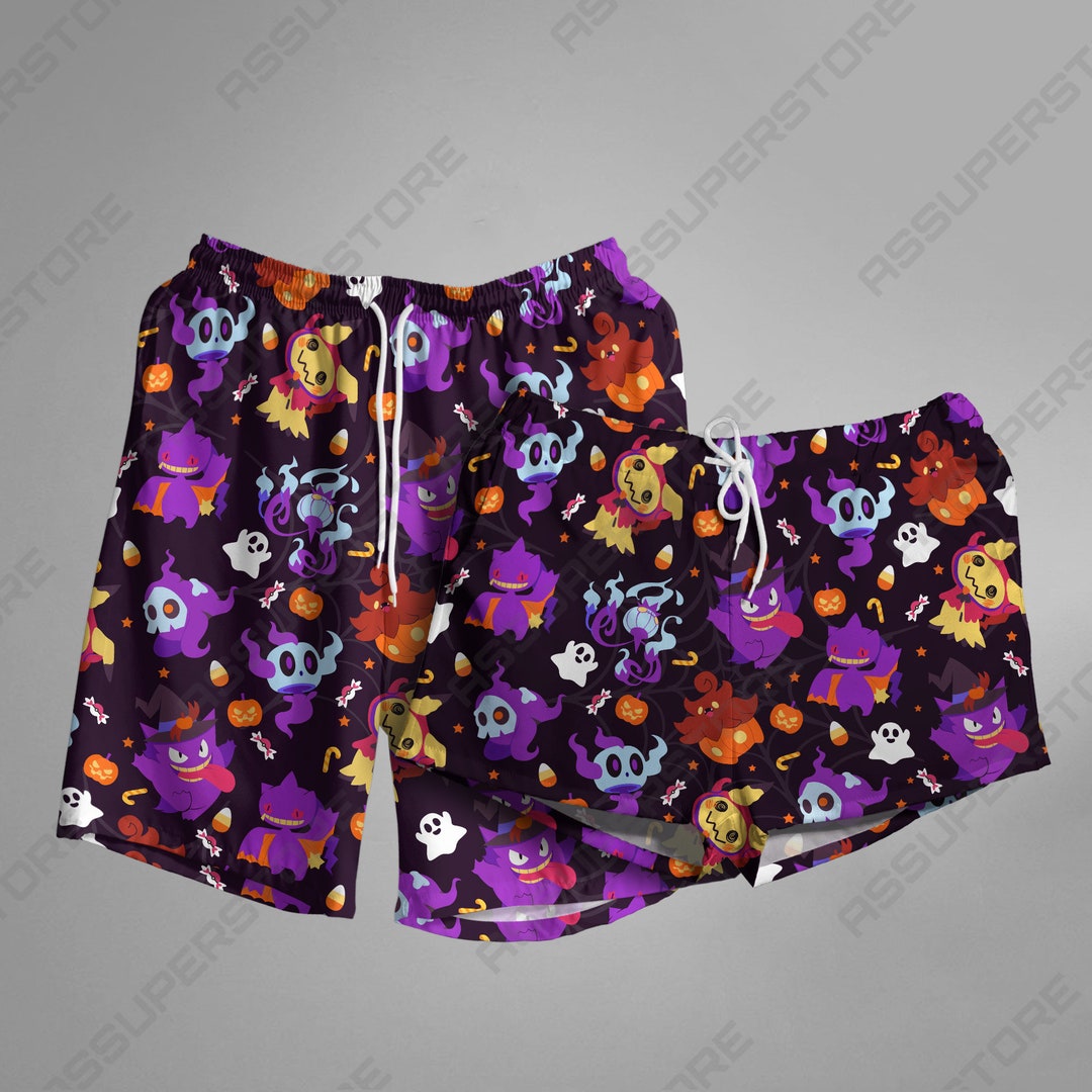 Gengar Mimikyu Ghost Hawaiian Shorts Halloween Ghost Summer Beach Short ...