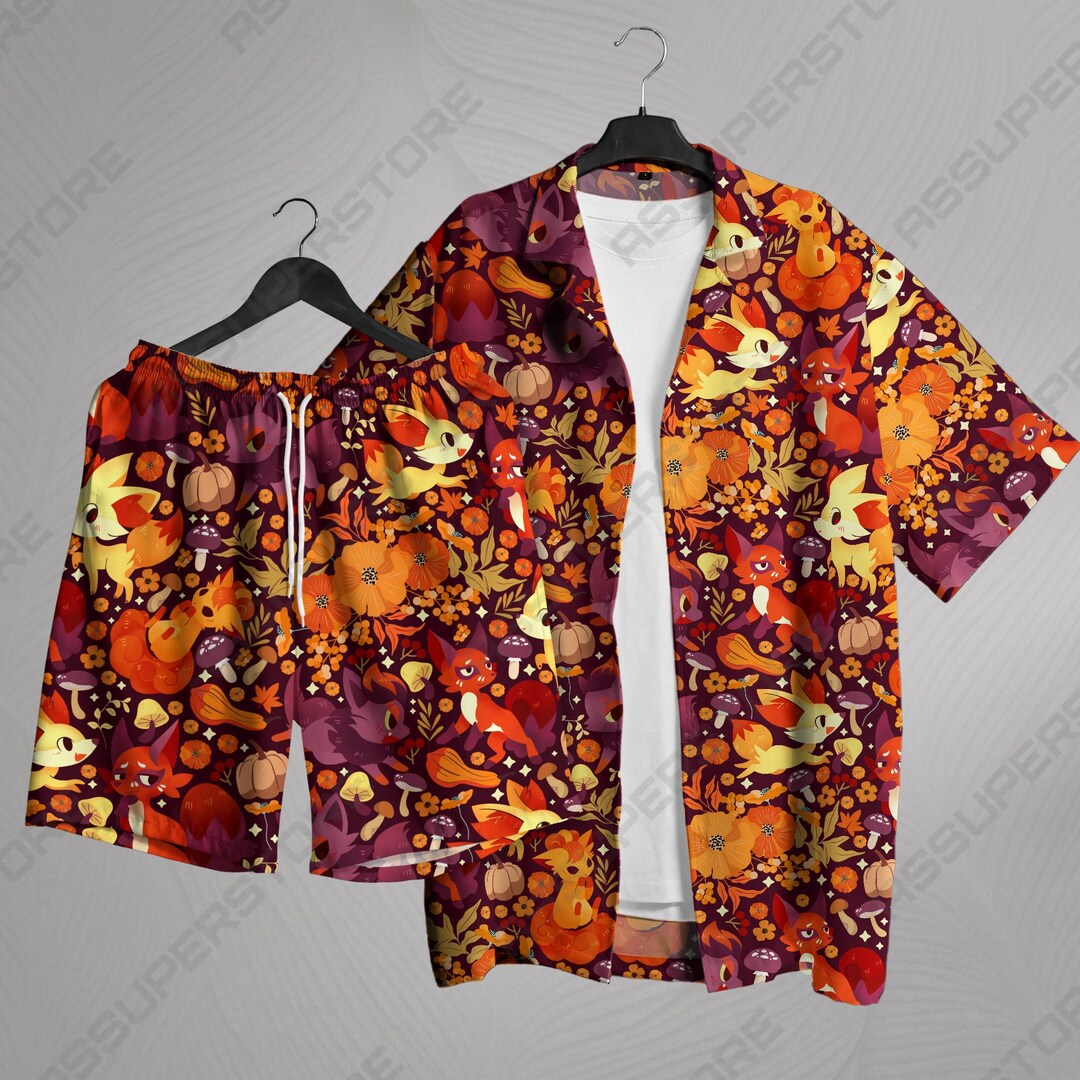 Little Fox Hawaiian Shirt Tropical Hawaii Set Summer Hawaiian Button-up ...