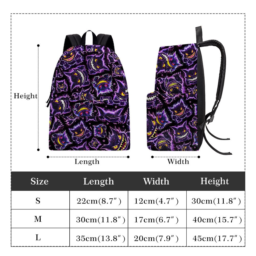 Mega Gengar Neon School Backpack Gengar Ghost Japanese Travel Backpack ...