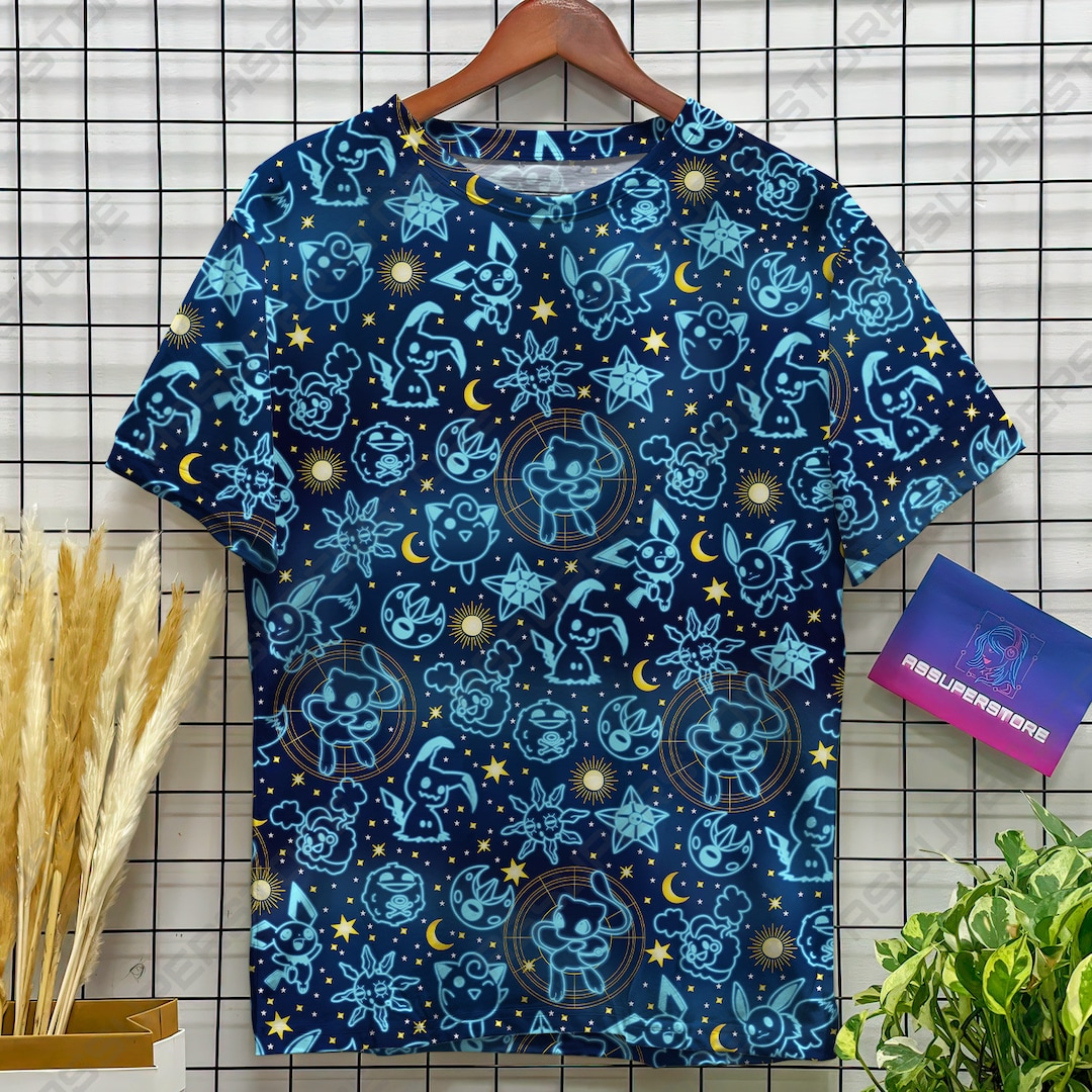 Pikachu Jigglypuff Neon Blue Funny Tshirt Mew Jigglypuff Design Tshirt ...