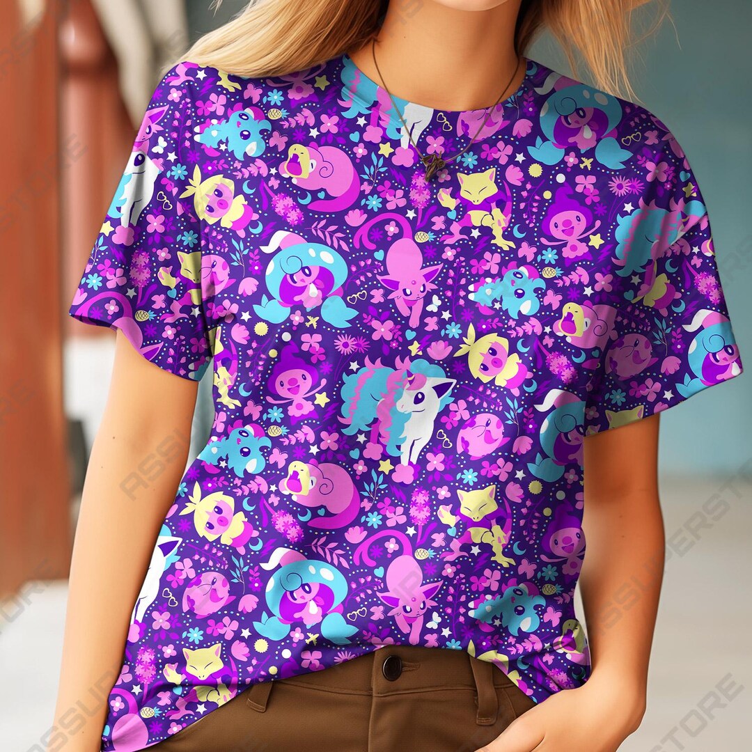 Espeon Slowpoke T-shirt Tropical Summer Button up Shirt Funny Graphic ...