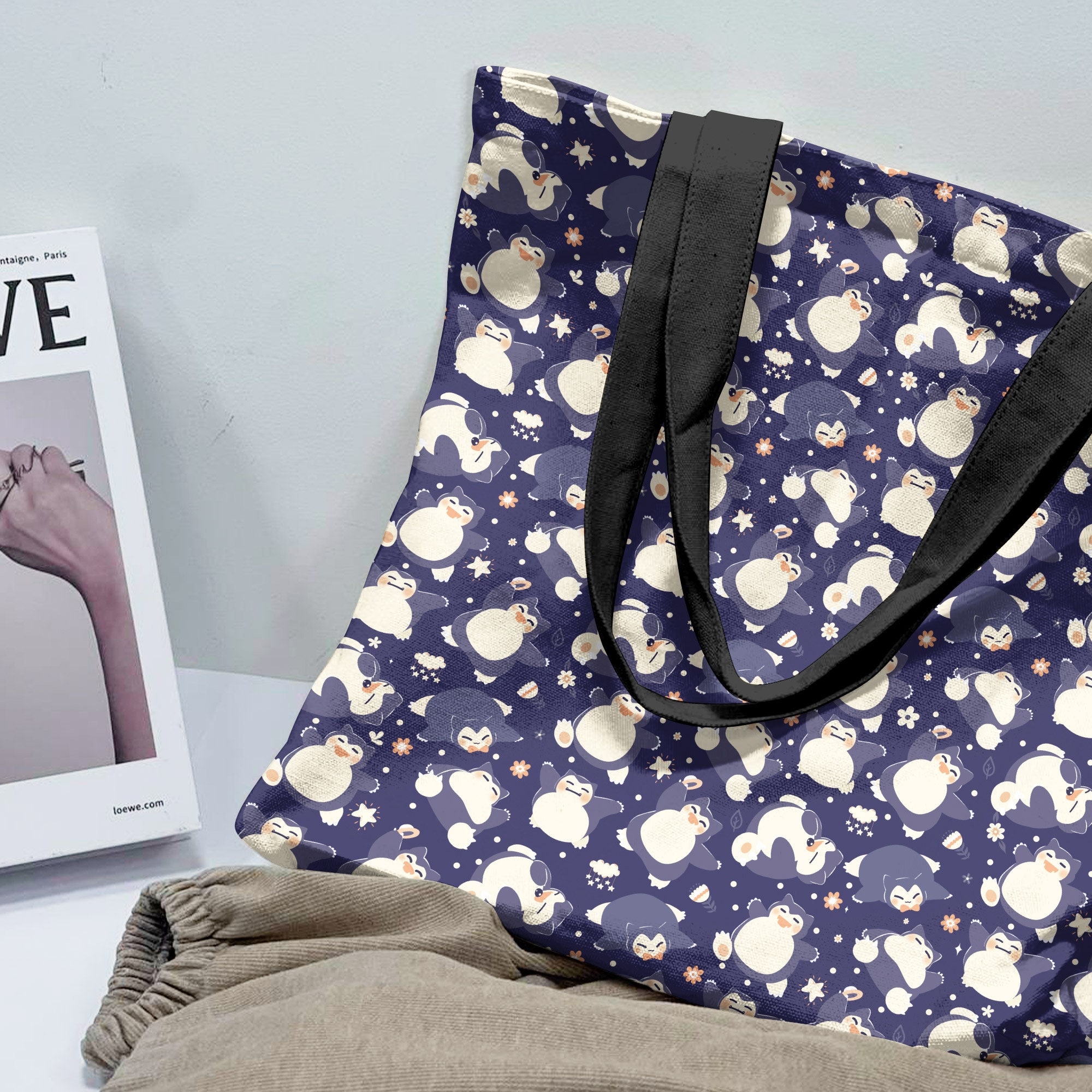 Snorlax Kawaii Tote Bag, Snorlax Book Tote Bag, Snorlax Animal Tote Bag ...