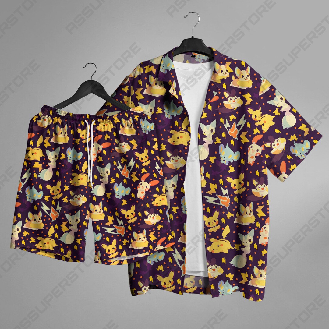 Pachirisu Pikachu Hawaiian Shirt Pikachu Button up Shirt Japanese Anime ...