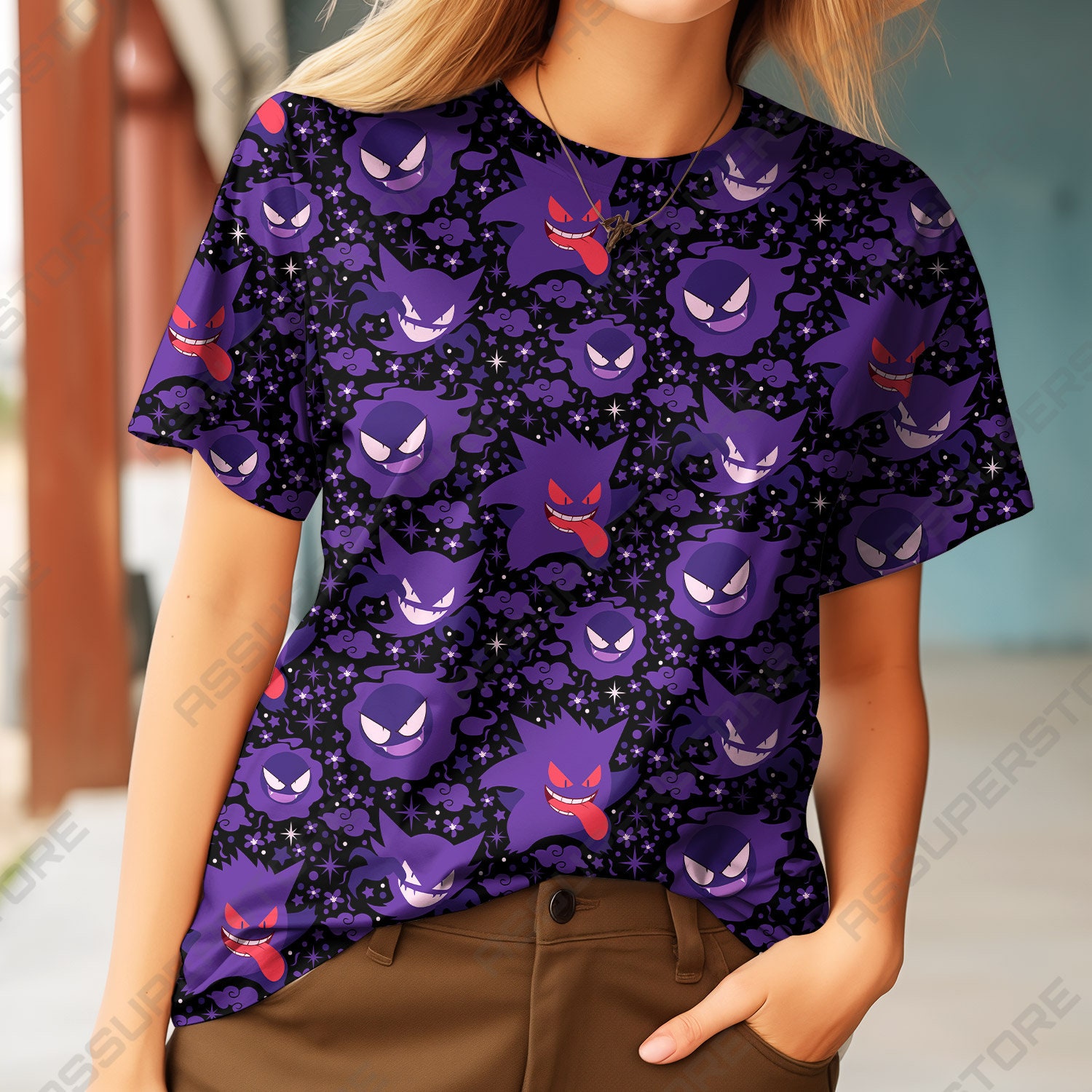 Gengar Emotes Personalized Tshirt Black Gengar Figure Summer Tshirt for ...