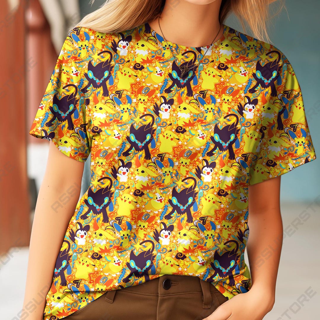 Luxray Pikachu T-shirt Tropical Summer Button up Shirt Funny Graphic ...