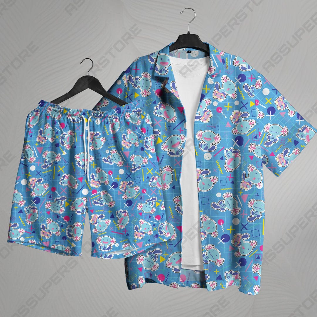 Wooper Hawaiian Shirt Cute Tropical Button up Summer Top Vacation Beach ...