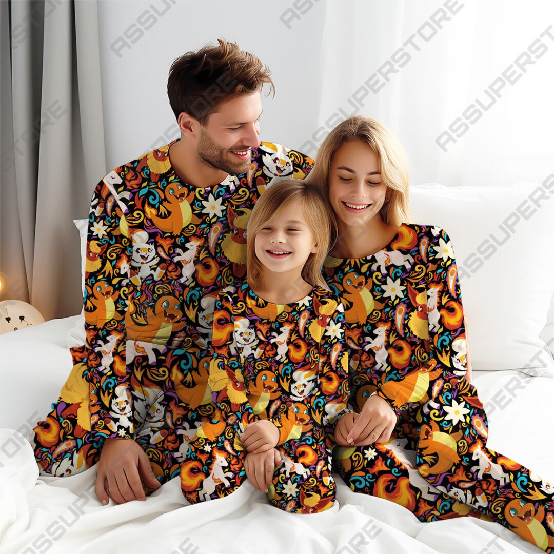 Charmander Funny Orange Family Pajamas Fire Dragon Matching Pajamas ...