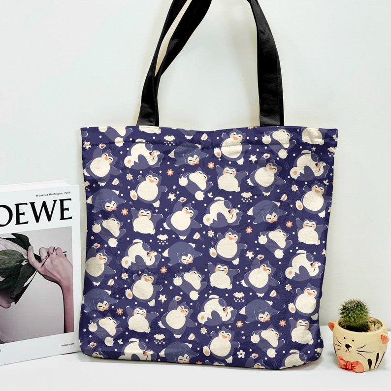 Snorlax Kawaii Tote Bag, Snorlax Book Tote Bag, Snorlax Animal Tote Bag ...