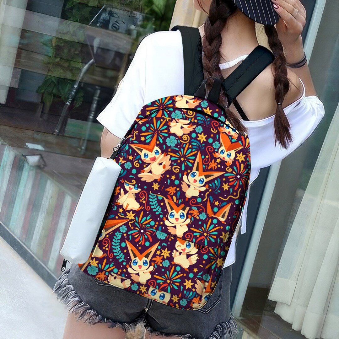 Victini Kawaii Fire School Backpack Anime Japanese Travel Backpack ...