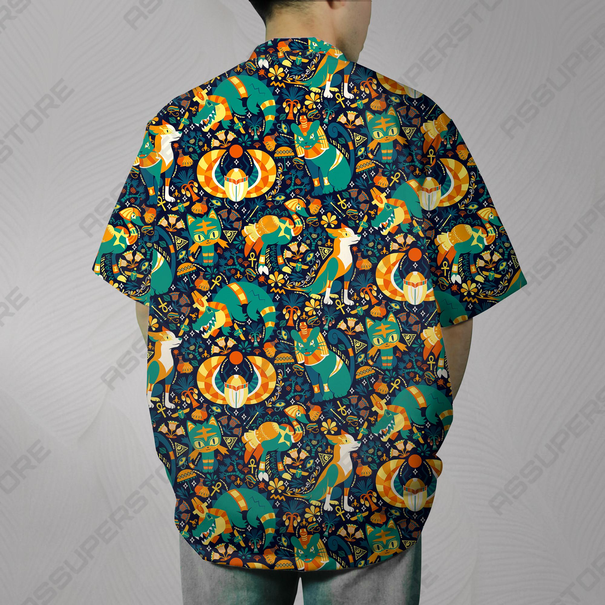 Totodile Litten Hawaiian Shirt Egyptian Art Tropical Button up Shirt ...