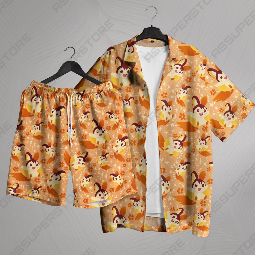 Emolga Hawaiian Set Tropical Button up Shirt Unisex Summer Outfit Cute ...