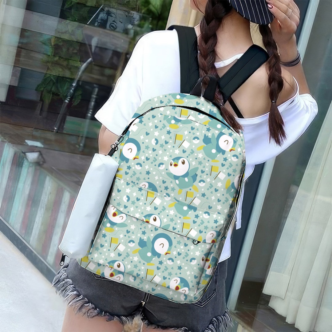 Piplup Cute Canvas Backpack Piplup Emotes Laptop Backpack Penguin ...