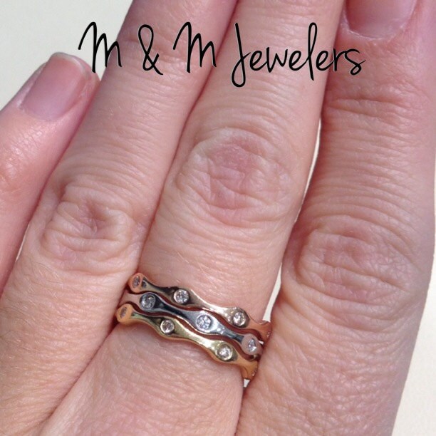 14K Rose White and Yellow Gold Burnish Set Diamond Stacking - Etsy