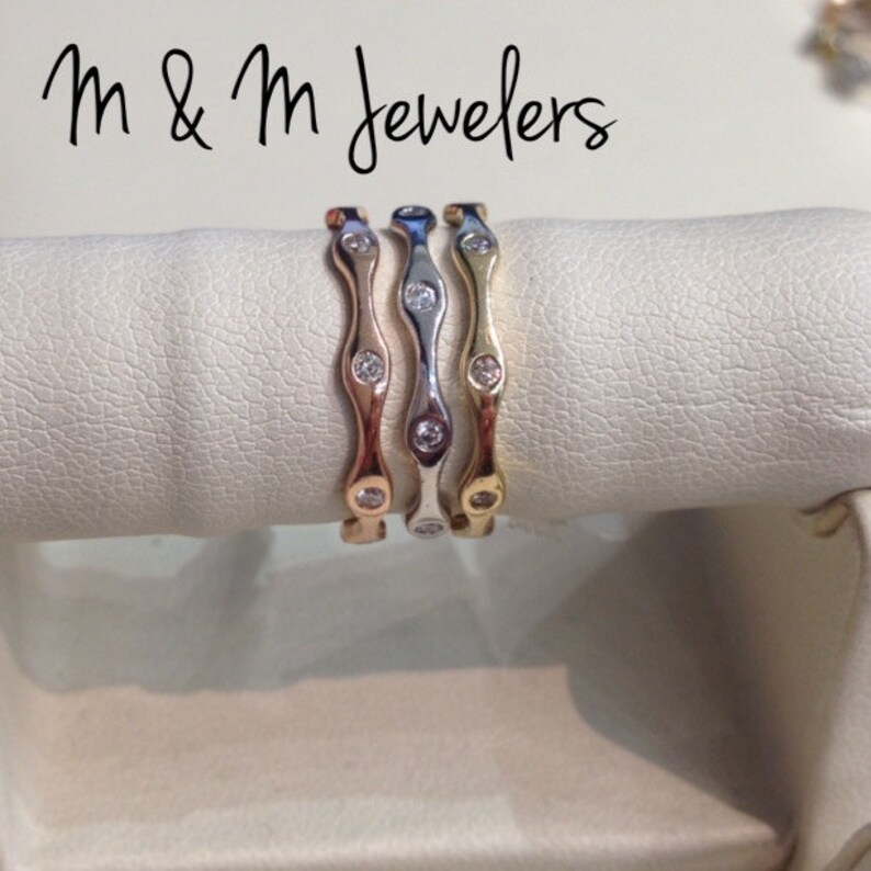 14K Rose White and Yellow Gold Burnish Set Diamond Stacking - Etsy