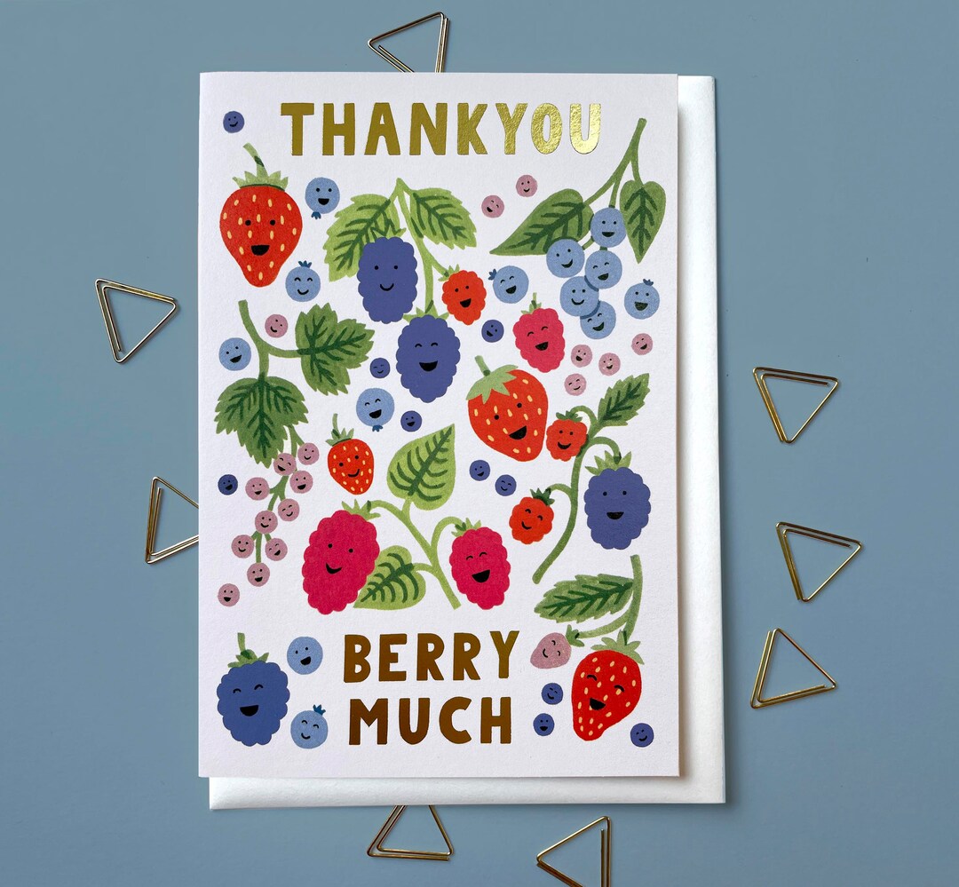 Thank You Berry Much Card Fruit Greetings Card Funny Illustrated Card ...