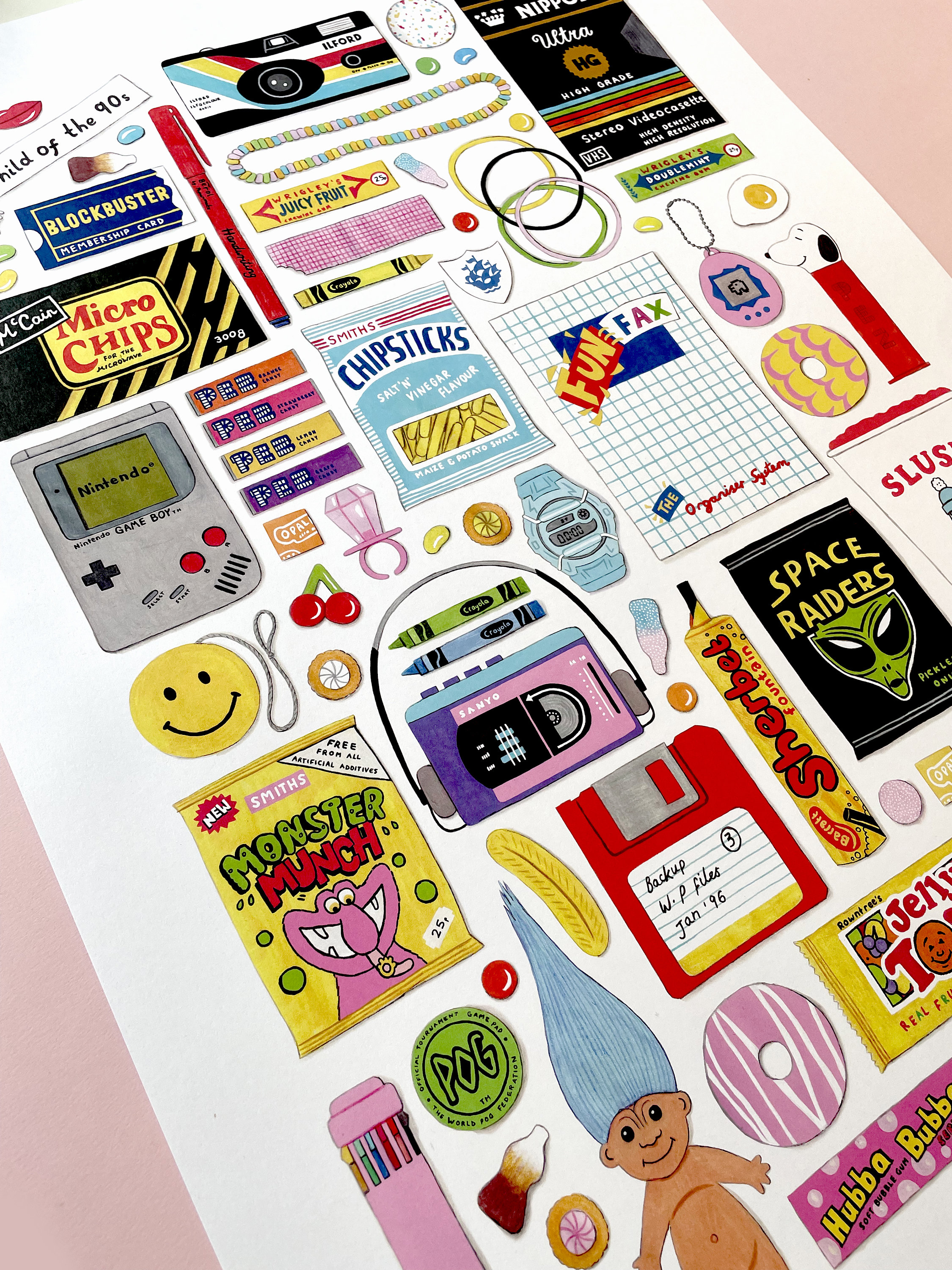 Child of the 90s Art Print (A3 + A2) | 90s Themed Art | Food ...