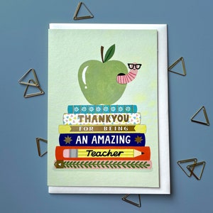 Thank You Teacher Card A6 Favourite Teacher Cute Apple Illustration ...