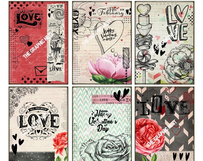 Valentine Hearts ATC Cards. Digital Download. - Etsy