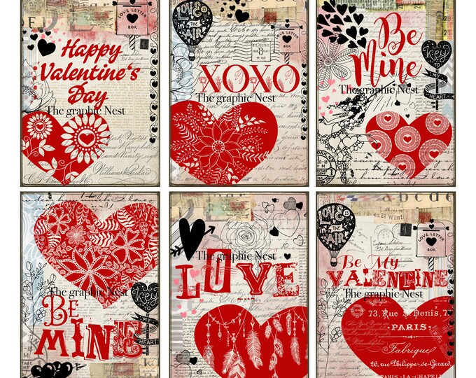 Valentine Hearts ATC Cards. Digital Download. - Etsy