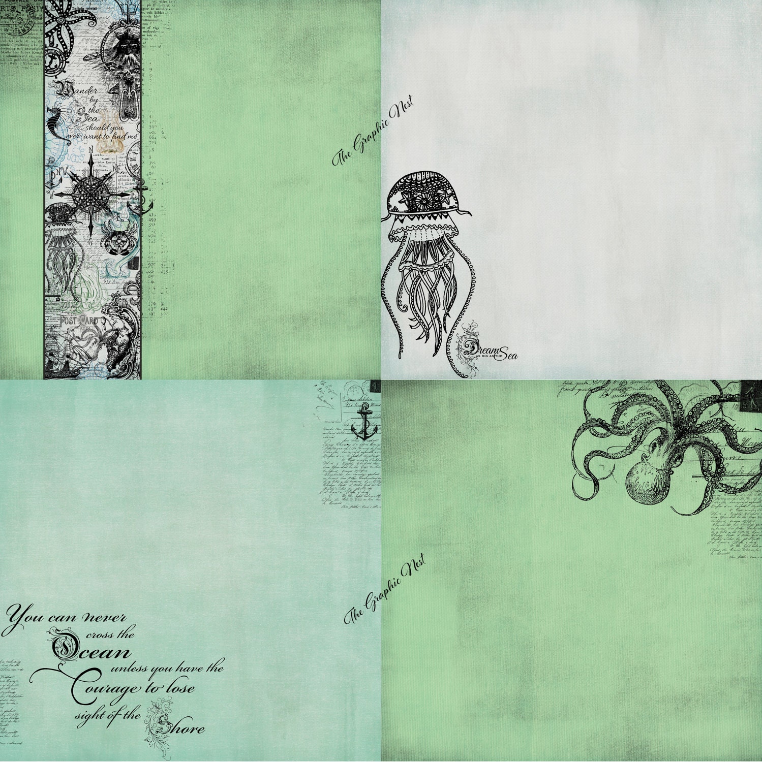 12x12 Ocean/sealife Papers. Digital Download - Etsy