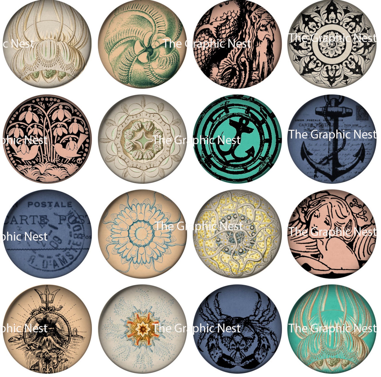 1x1 Inch Ocean Graphic Circles - Etsy
