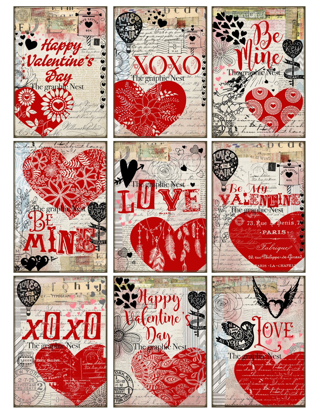 Valentine Hearts ATC Cards. Digital Download. - Etsy