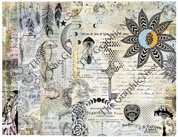 Moon Collage Paper. Digital Download. - Etsy