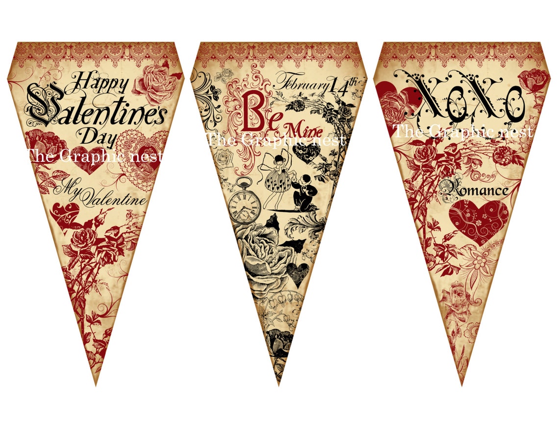 Vintage Valentine Flags - Etsy