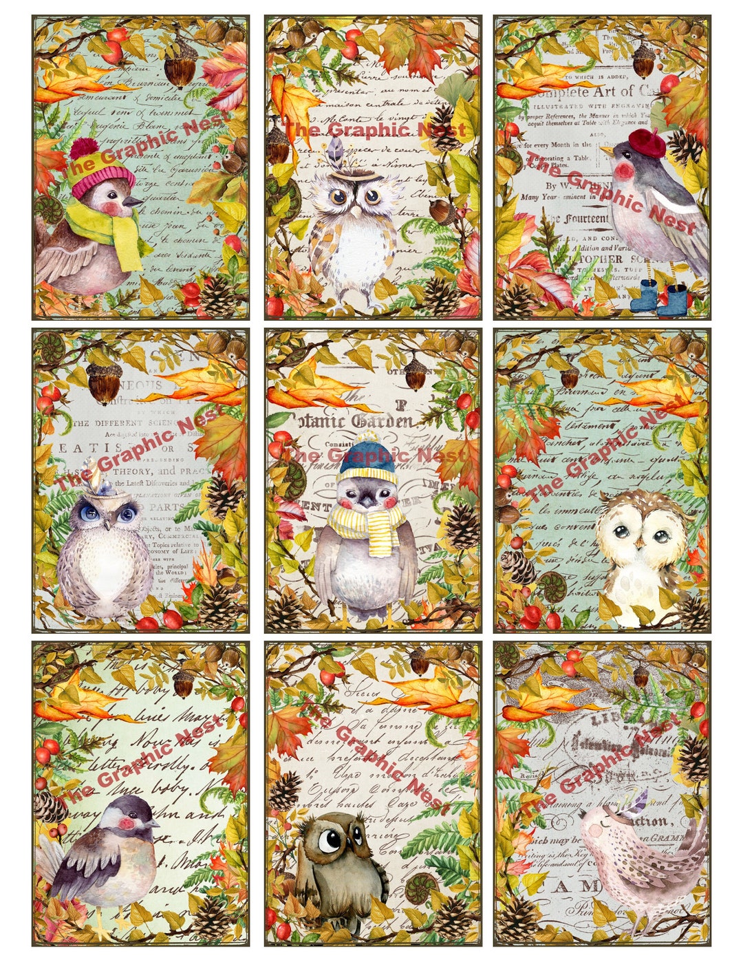 Fall Birds ATC Cards. Digital Download. - Etsy