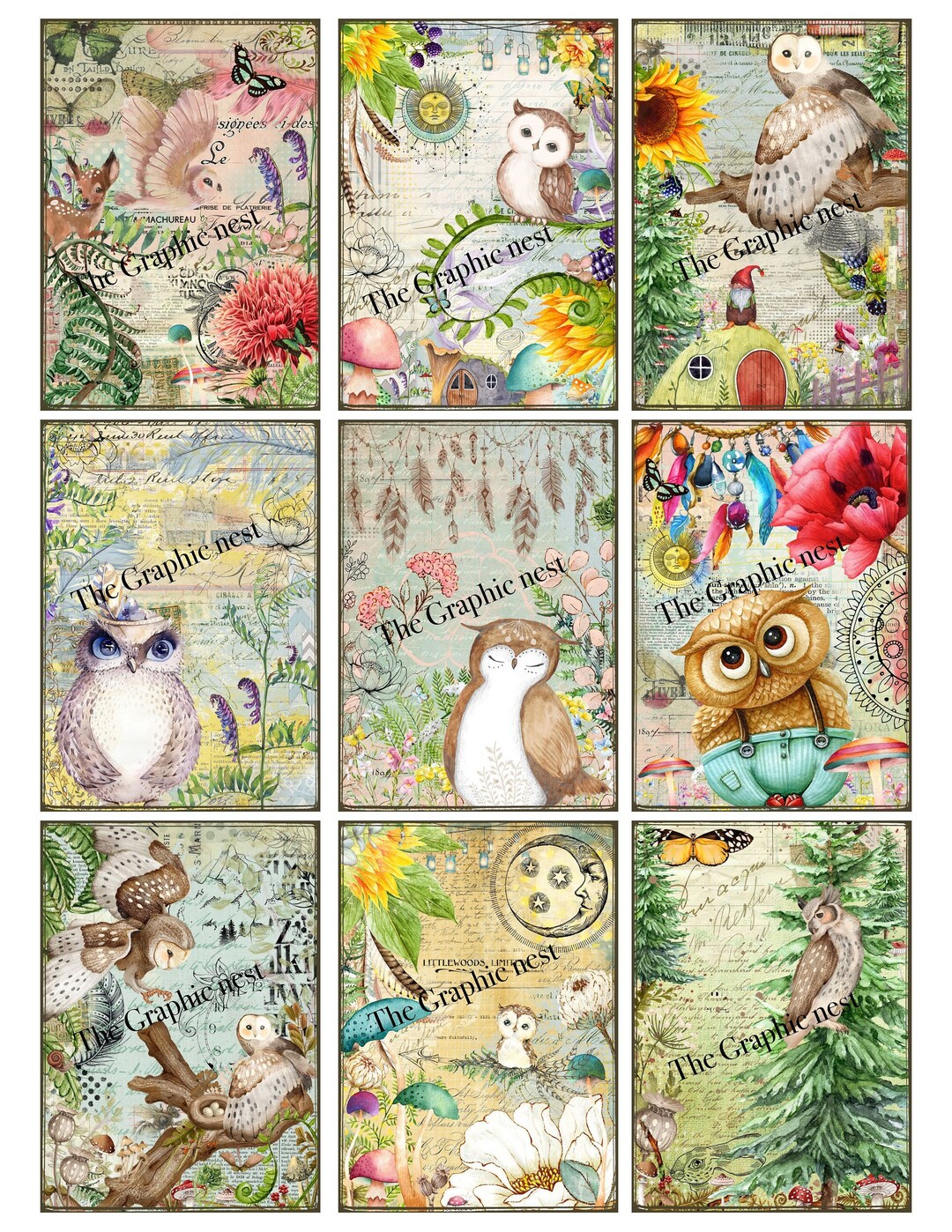 Owl Friends ATC Cards. Digital Download. - Etsy
