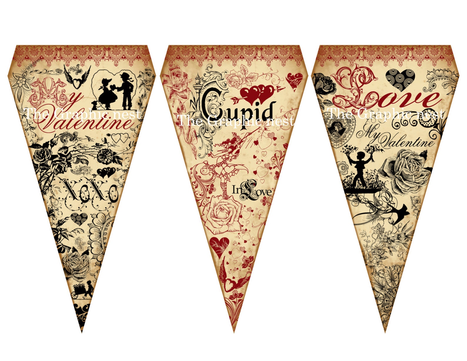 Vintage Valentine Flags - Etsy