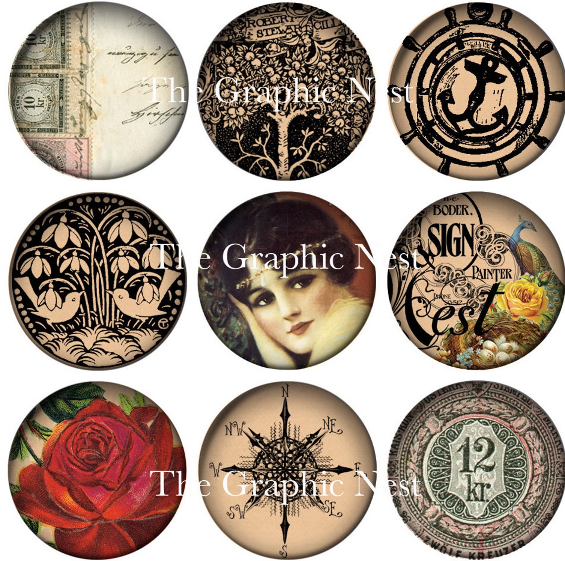 1x1 Inch Graphic Circles. Digital Download - Etsy