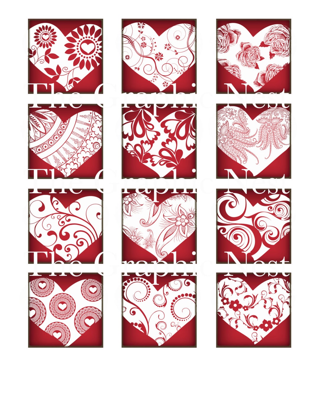 2x2 Inch Valentine Squares. Digital Download. - Etsy