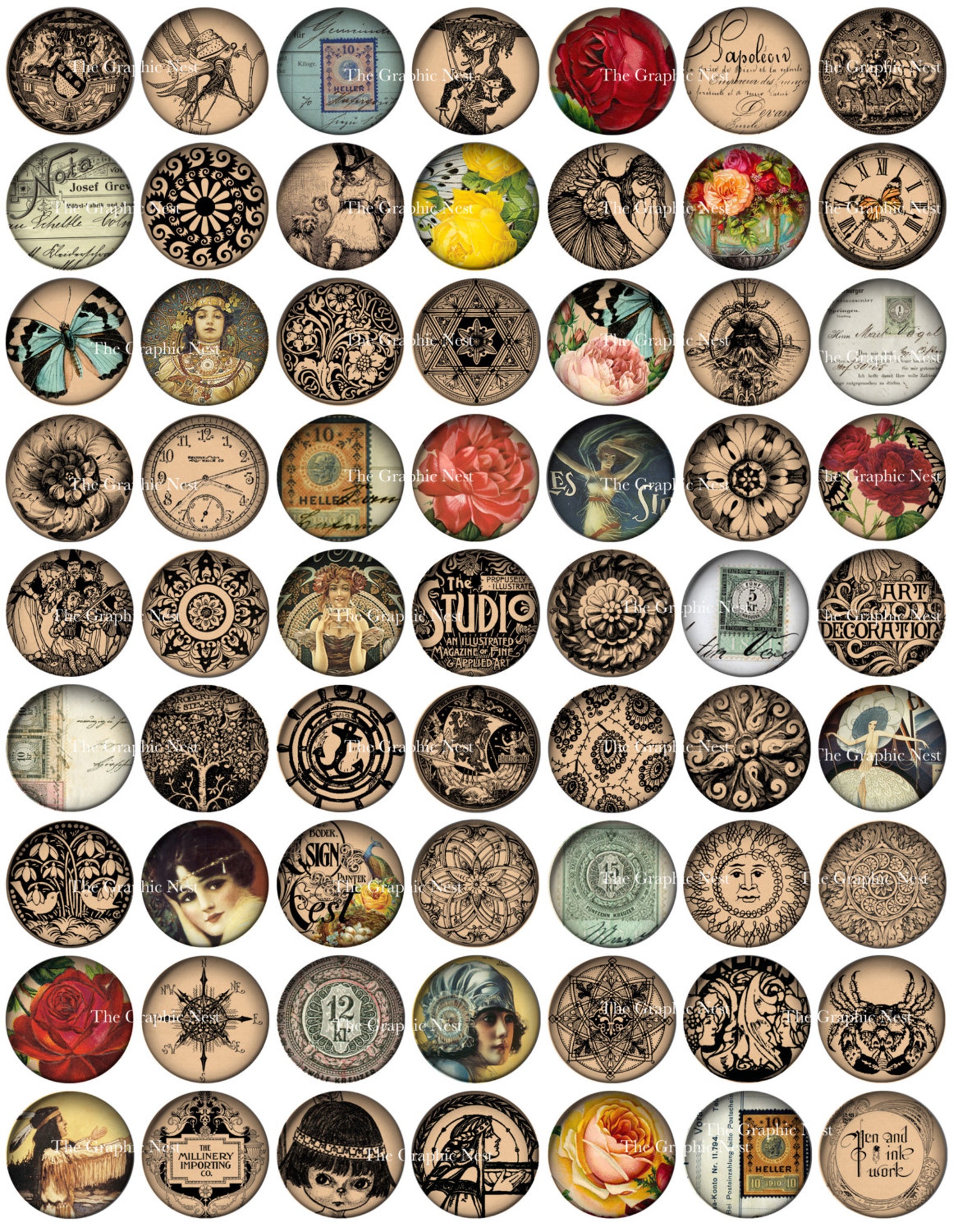 1x1 Inch Graphic Circles. Digital Download - Etsy