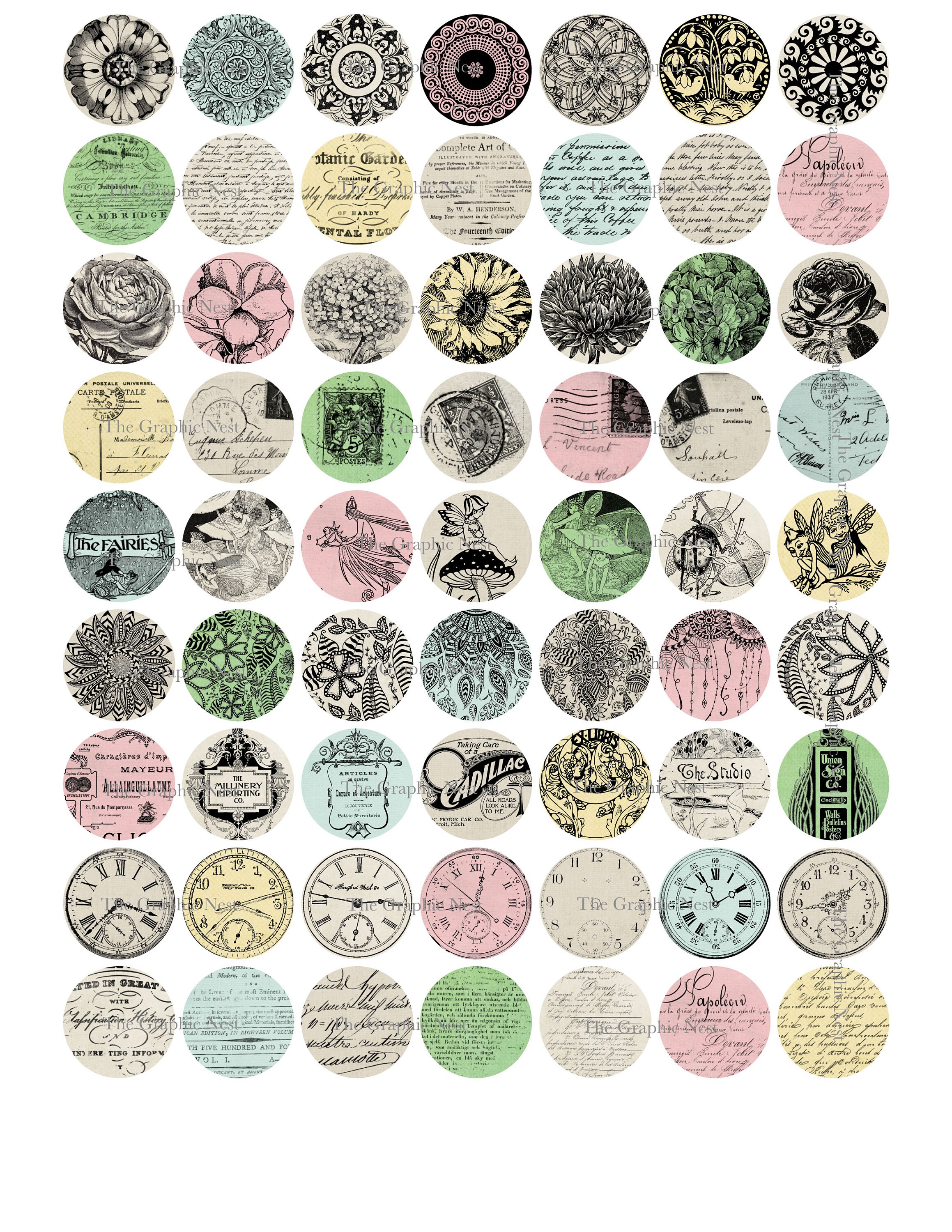 1x1 Inch Graphic Circles. Digital Download. - Etsy