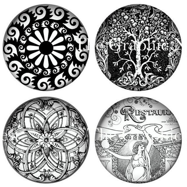 1 Inch Black & White Graphic Circles. Digital Download - Etsy