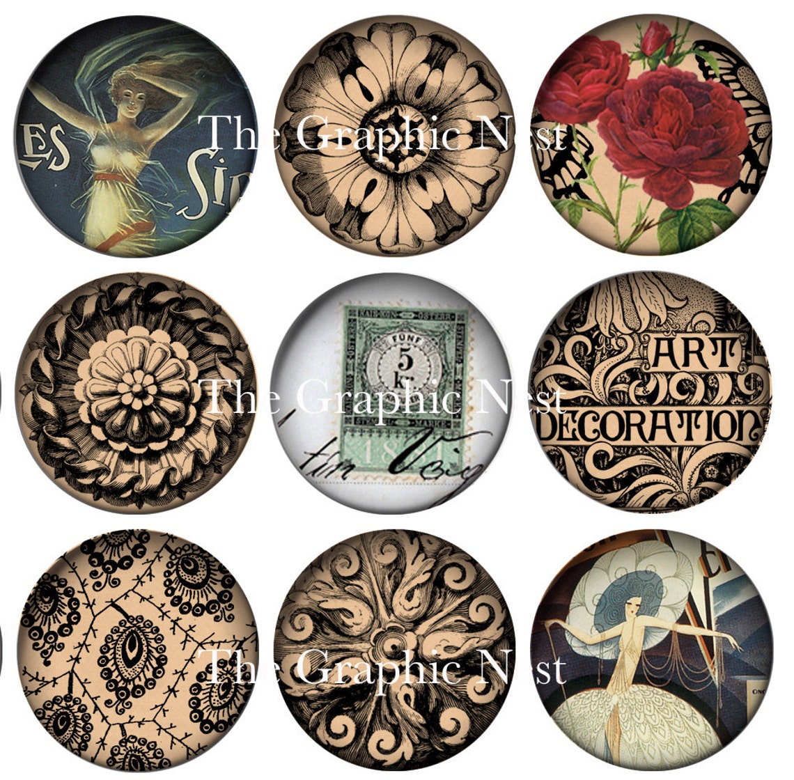 1x1 Inch Graphic Circles. Digital Download - Etsy