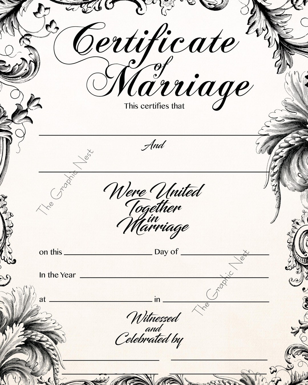 Marriage Certificate_swirls. Digital Download - Etsy