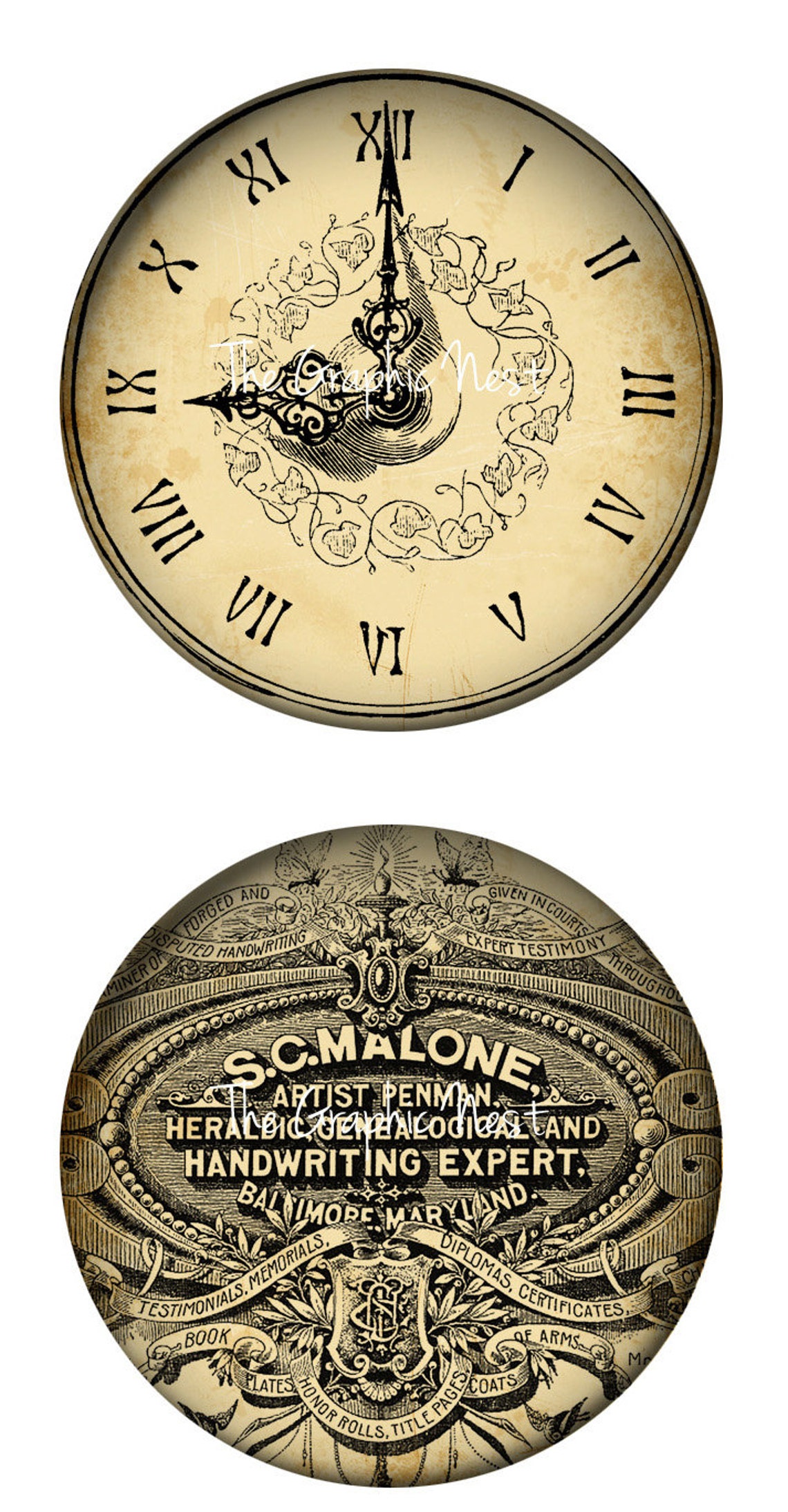 2x2 Inch Circles With Clocks and Type. Digital File. Digital Download ...