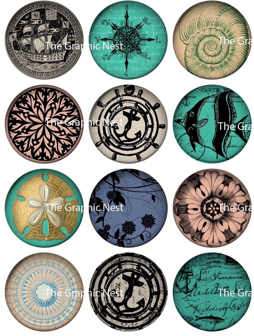 1x1 Inch Ocean Graphic Circles - Etsy
