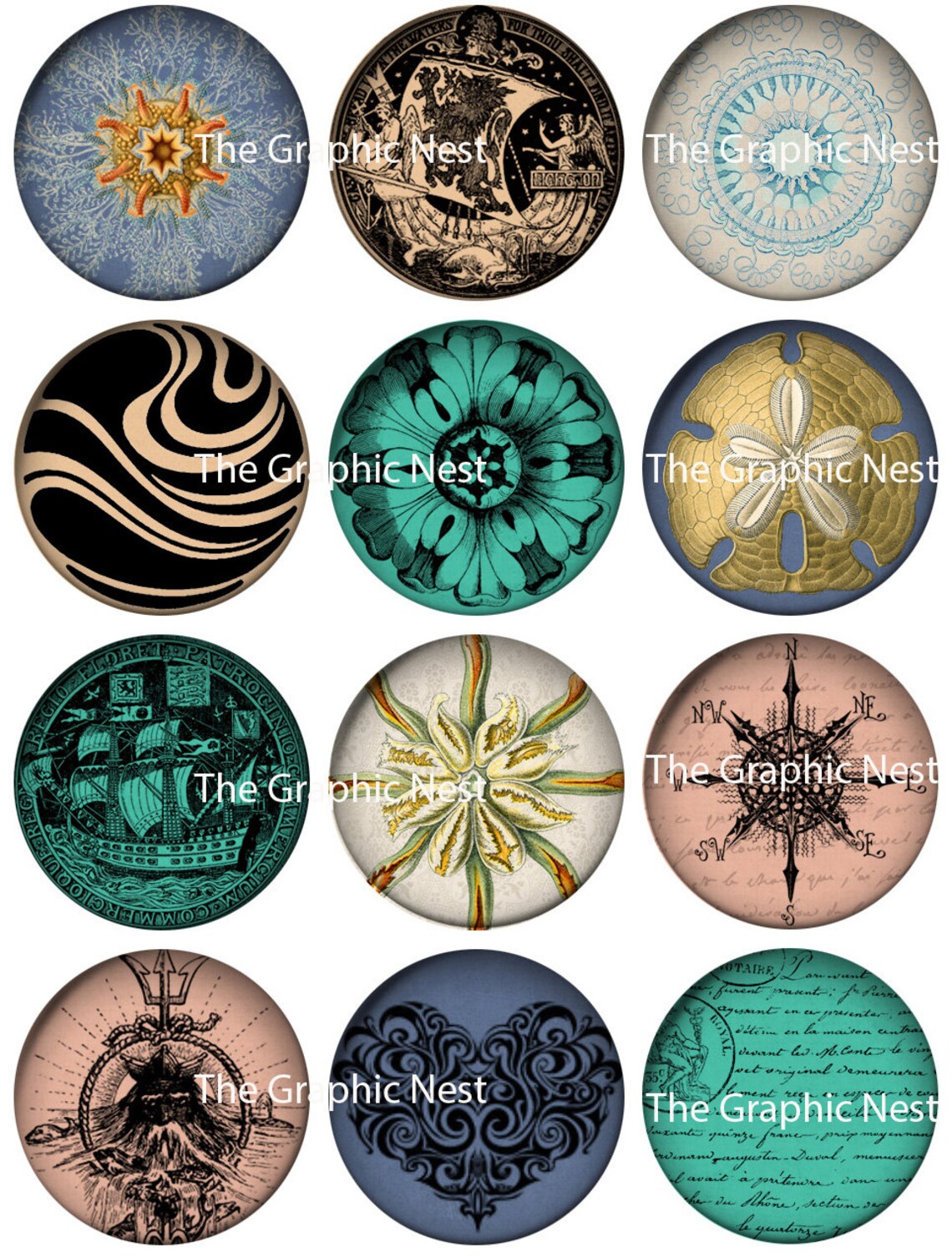 1x1 Inch Ocean Graphic Circles - Etsy