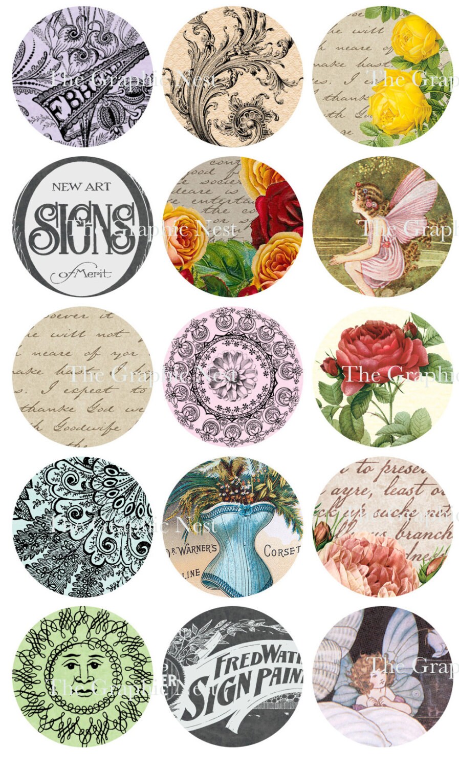1x1 (inch) Shabby Chic Circles. Digital Download - Etsy