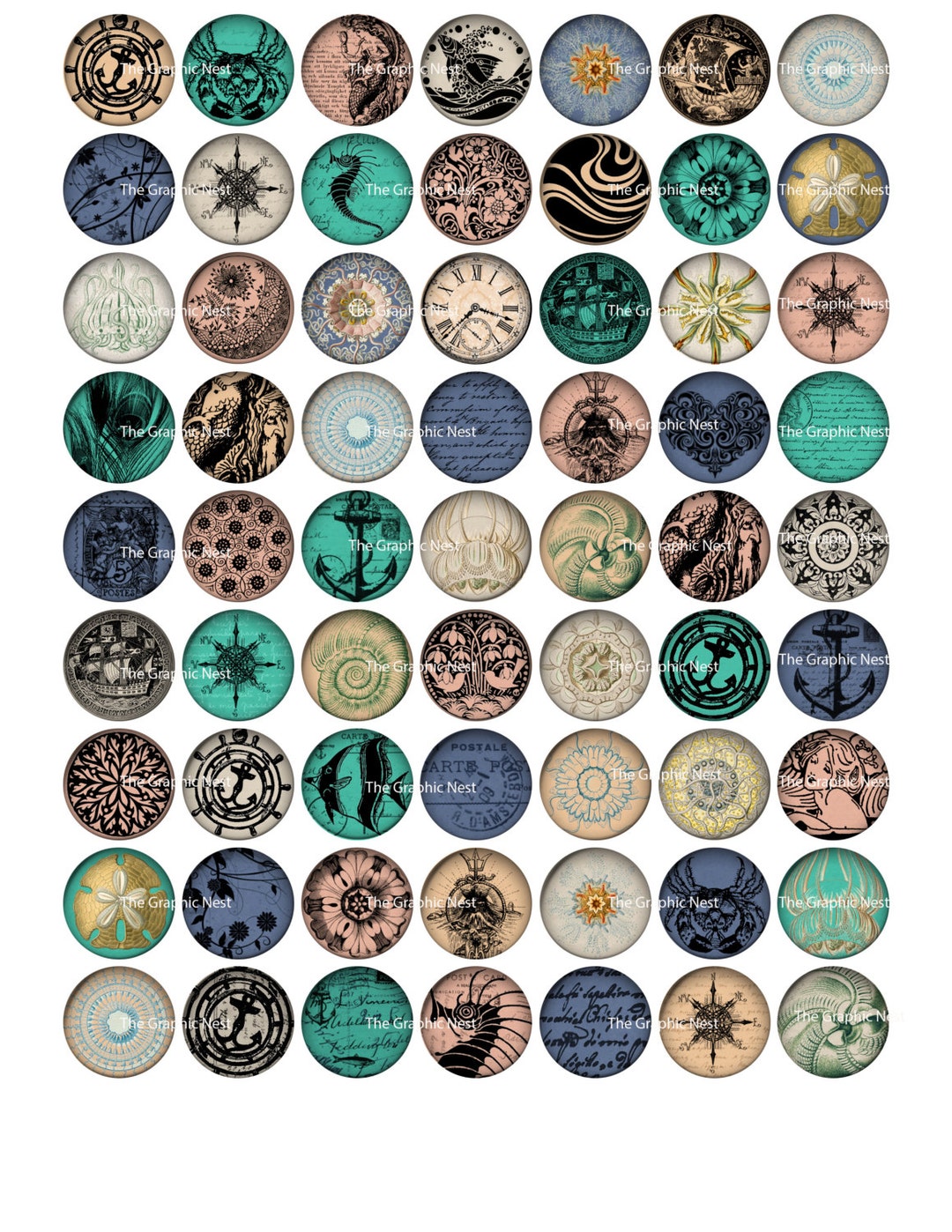 1x1 Inch Ocean Graphic Circles - Etsy