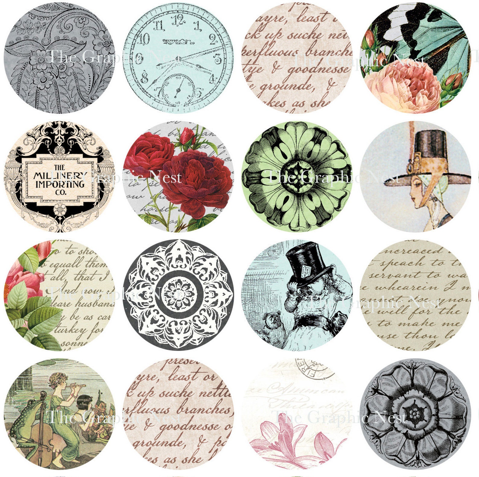 1x1 (inch) Shabby Chic Circles. Digital Download - Etsy